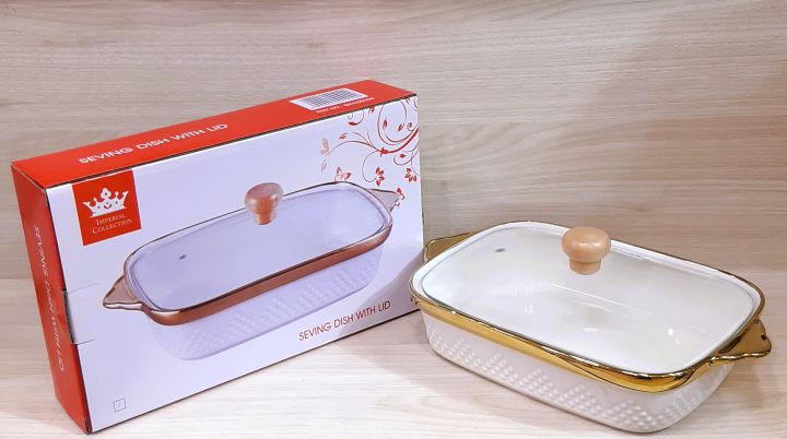 IMPERIAL COLLECTION Ceramic Serving Dish with Glass Lid – Elegant ...