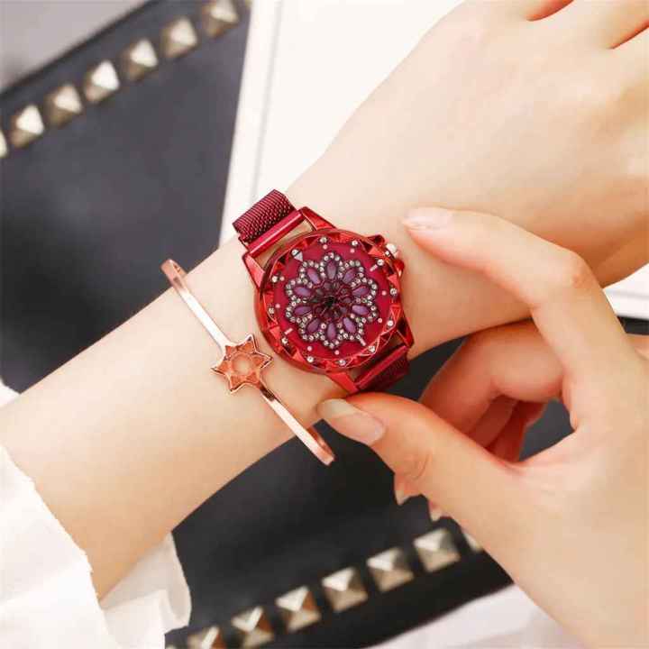 New Fashion Crystal Dial Watch for Women Stylish Starry Sky Watch for ...