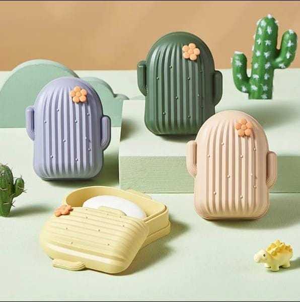 Cute Cartoon Drain Soap Box With Cover Lovely Cactus Soap Case Portable ...