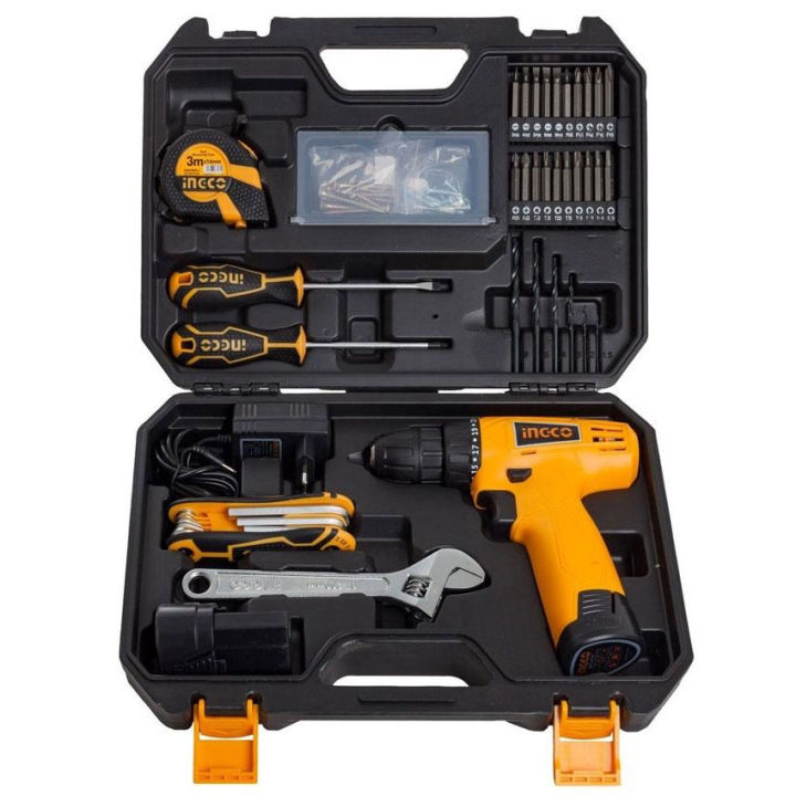 Ingco 76 Pcs Tool Set With Li-ion Cordless Drill 12V with 2 pcs battery ...