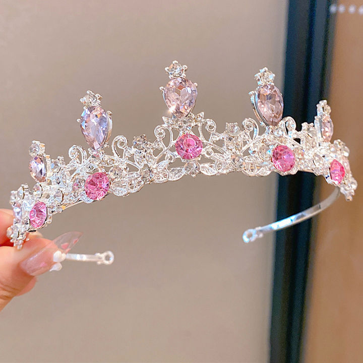 New Women Girls Silver Color Crown Headwear Korean Crystal Tiara ...