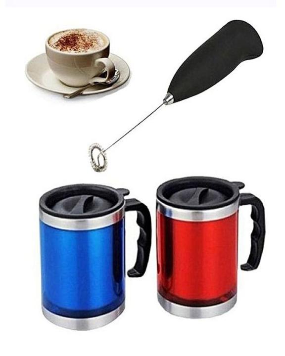 Pack Of 3 - 2 Coffee Mugs & 1 Handheld Coffee Beater Mixer & Whisker ...