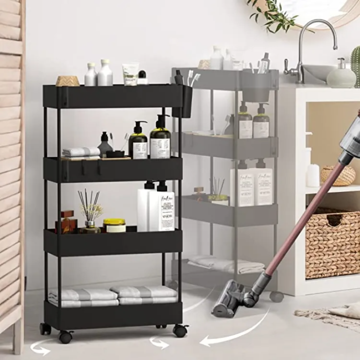 4 Tier Slim Storage Cart with Slide Out Shelves, Rolling Bathroom ...