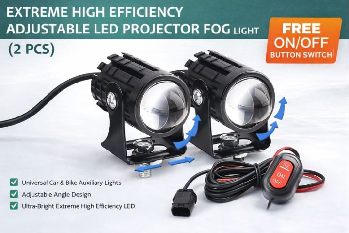 Extreme High Efficiency Adjustable LED Projector Fog Light (2 PCS) | Universal Car & Bike ...