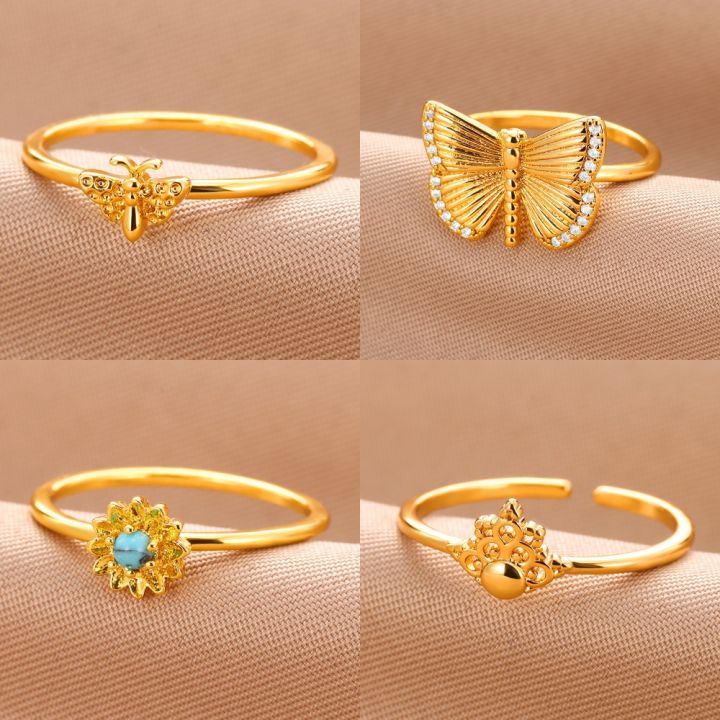 Cute Butterfly Ring Mini Insect Rings For Women Daisy Flowers Anillos ...