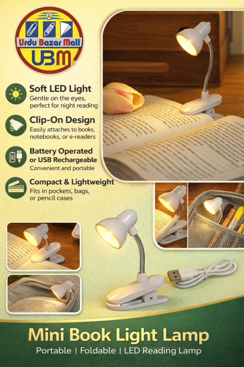 Mini Book Light Lamp Portable Foldable LED Reading Night Lamp USB ...