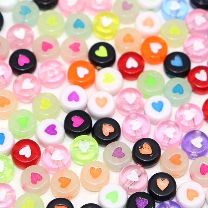 100pcs Colorful Plastic Heart Alphabet Bead Acrylic Luminous Letters ...