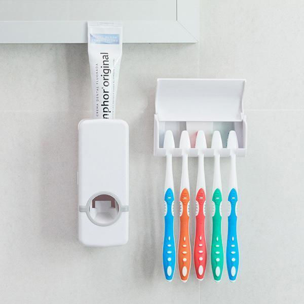 Automatic Toothpaste Dispenser & Toothbrush Holder Set - Wall Mounted ...