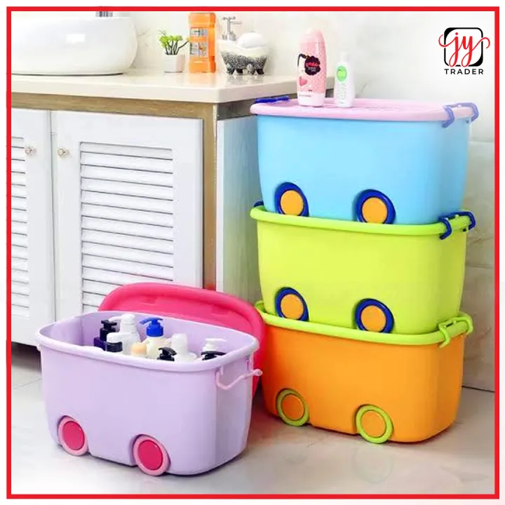 Colorful Kids Toy Storage Box, Storage Plastic Box With Wheels ...