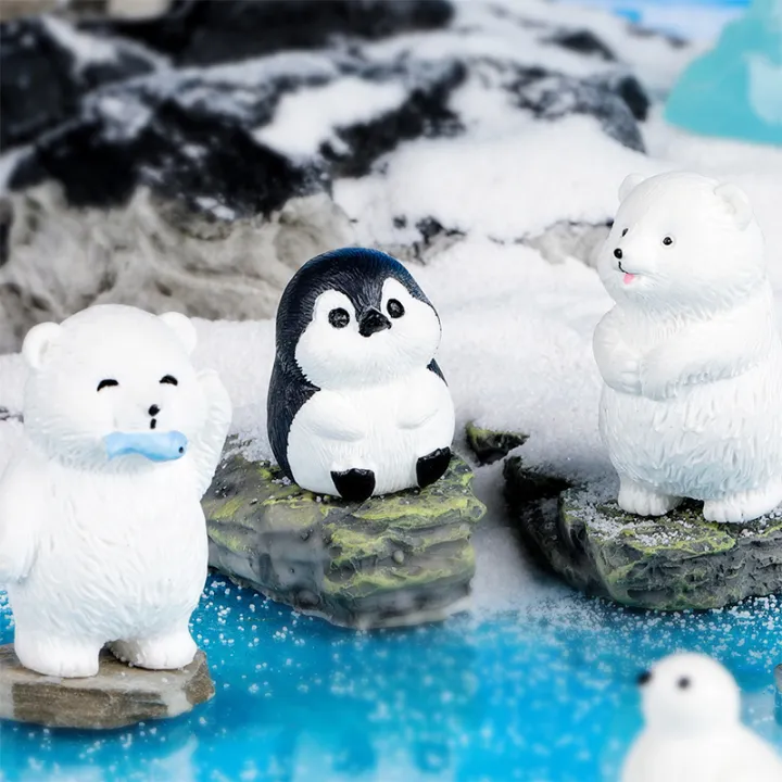 Mini Polar Bear Figurine Cartoon Penguin White Bear Micro Landscape ...