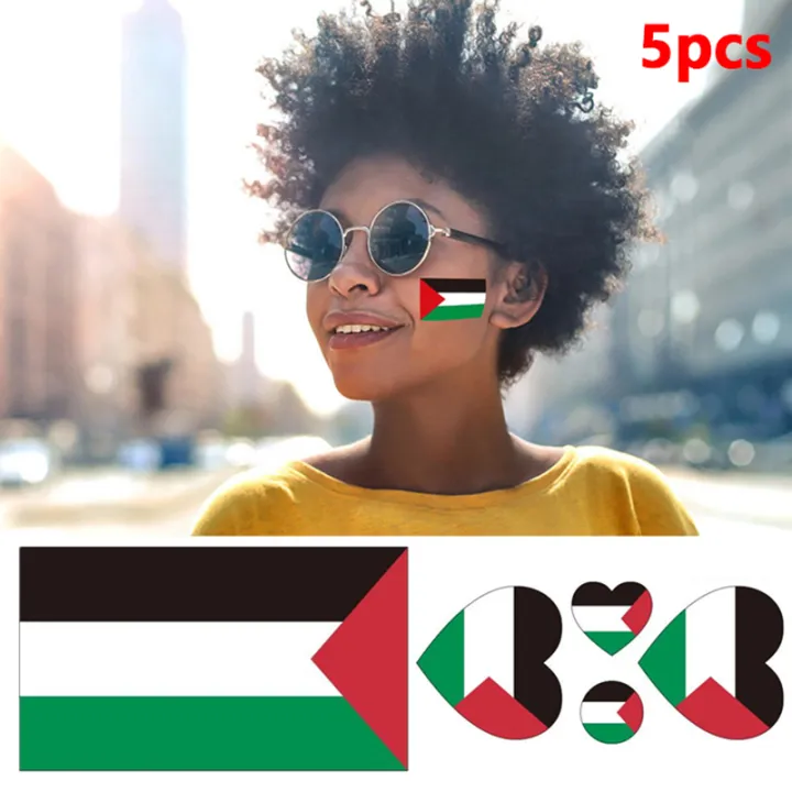 5pcs Flag Series Face Tattoo For Palestine Flag Engraved And Color ...