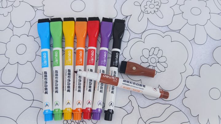 Deli S514 Magnetic Whiteboard Markers Set – 8 Colors – 1.3mm Smooth ...