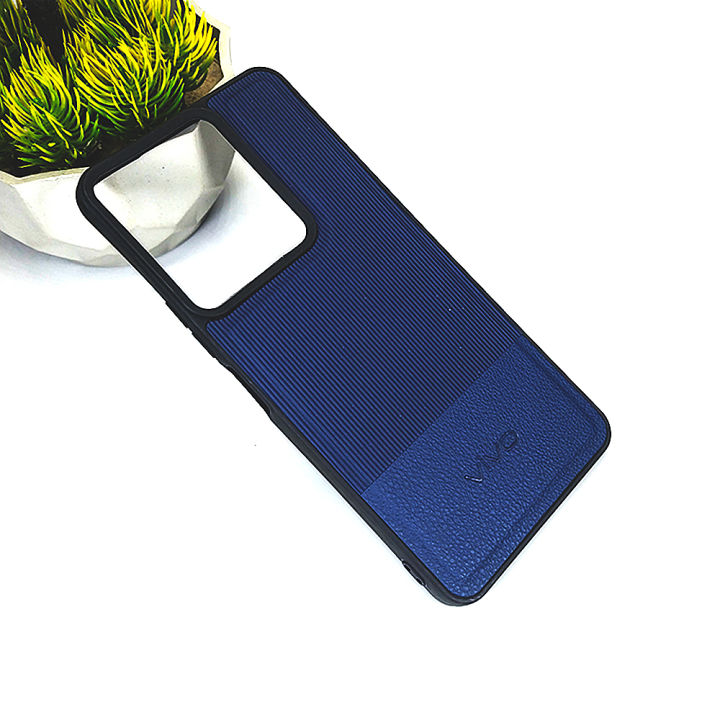 Vivo Y36|Y27s Lining Texture Leather Logo Back Case (Navy Blue) Leather ...
