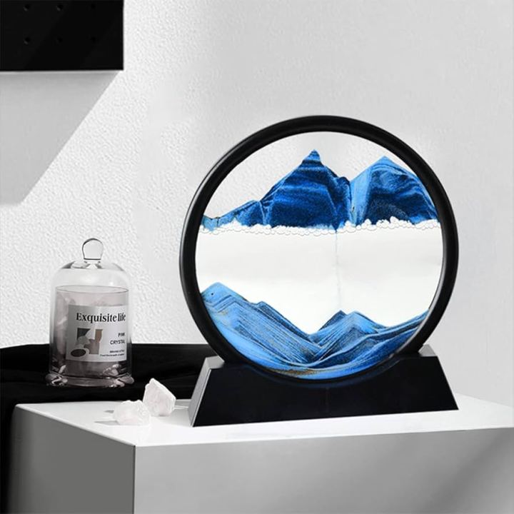 3D Moving Sand Art Showpiece – Round Glass Sandscape Lamp with Metal ...