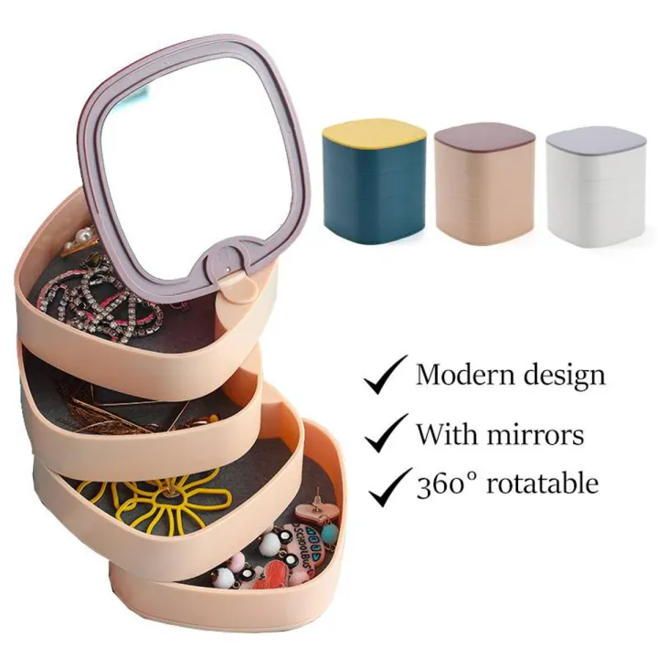 4 Layer 360 Degree Rotary Jewelry Storage Box Desktop Organizer with ...