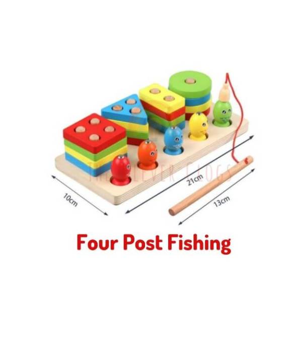 Wooden Geometric Shape Matching Fishing Four Post along with 5 Magnetic ...