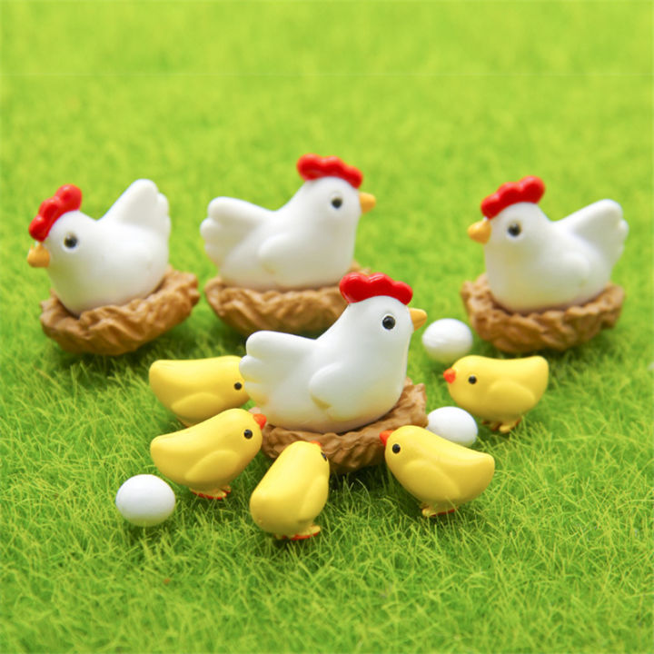 10 Pieces Hen Chicken Chick Egg Nest Small Statue Figurine Micro Crafts ...