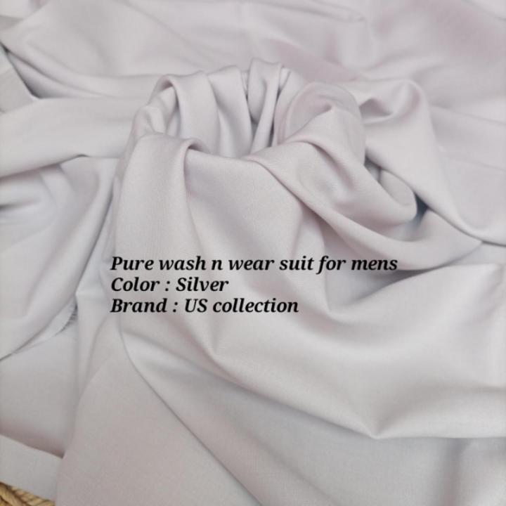 Pure Wash n Wear suit for men Unstitched Gents cloth, fabric Silver ...