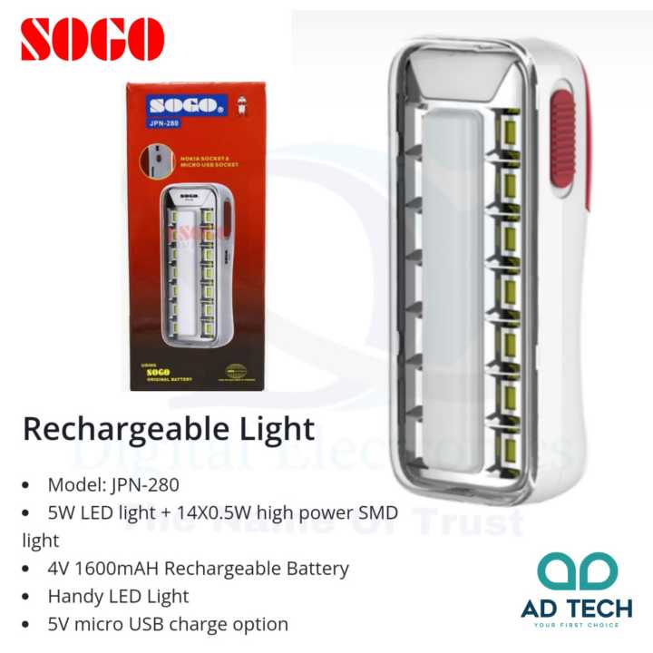 Original SOGO Rechargeable Emergency Light, Led Light,Torch JPN-280 ...