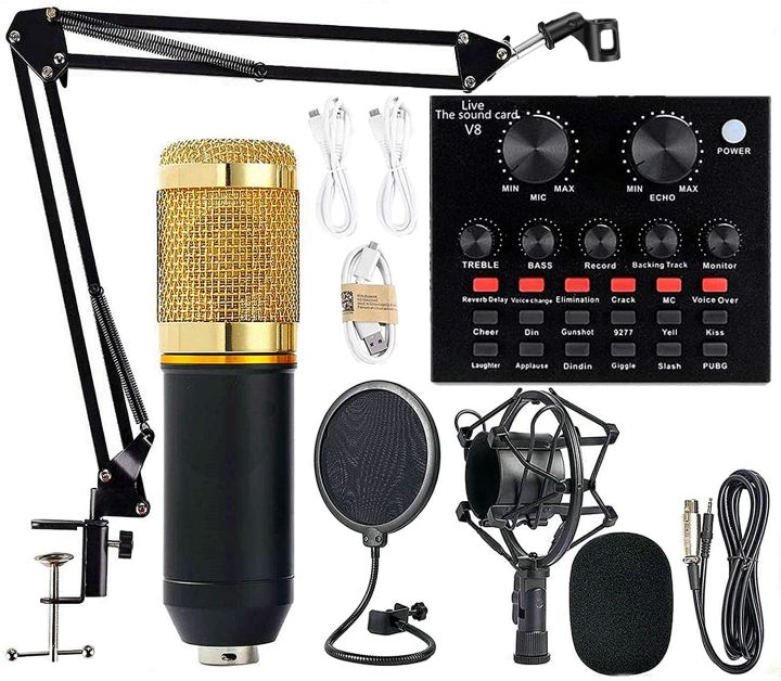 BM800 Condenser Microphone Set with V8 Sound Card Podcast Broadcasting ...