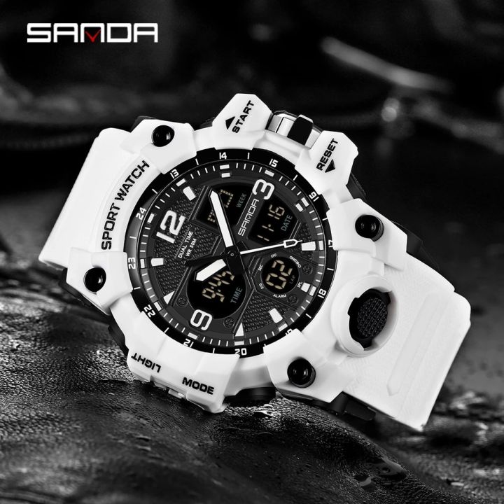 SANDA Men Military Watches G Style White Sport Watch LED Digital 50M Waterproof Watch S Shock ...