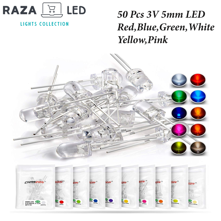 50/100 Pieces 5mm LED Diode Kit Light Emitting White Red Blue Green ...