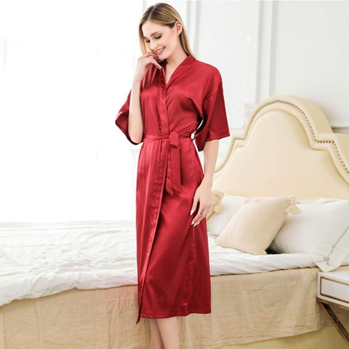 Satin Silk Gown Nighty for Girls – Comfortable Sleepwear, Free Size, Black & Red | Daraz.pk