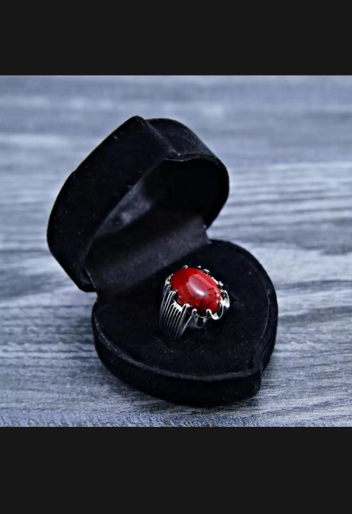 ORIGINAL SILVER 925 (CHANDI) RING FOR MEN AND ORIGINAL RED YAMNI AQEEQ ...