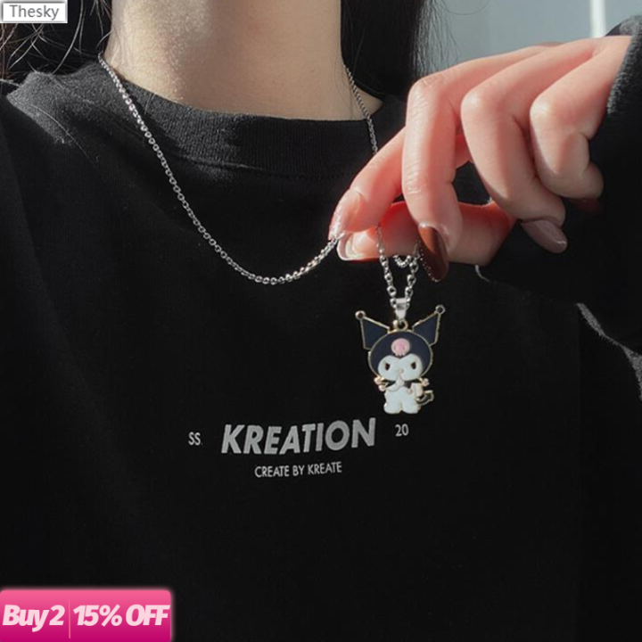 【TY】Cartoon Sanrio Kuromi Melody Cinnamoroll Enamel Pendant Choker ...