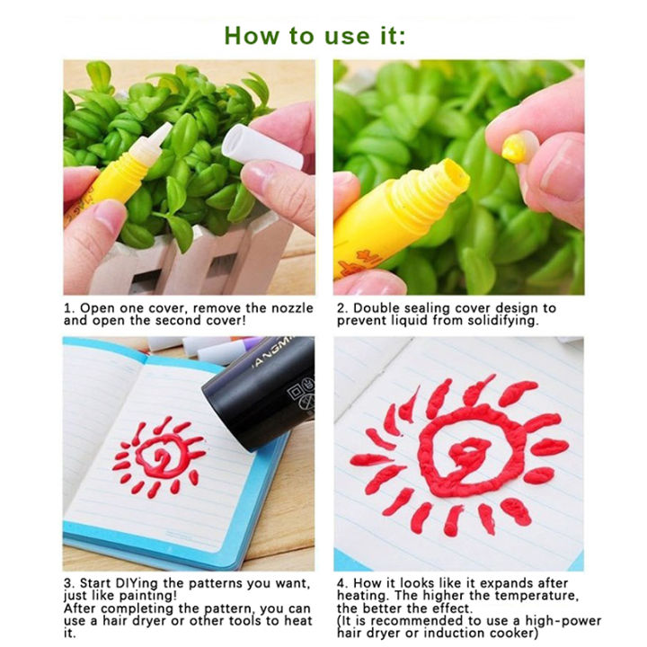 Magic Popcorn Pens Colour Puffy Drawing Pens DIY 3D Art Safe Pen Paint ...