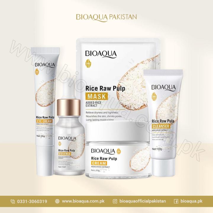 Bioaqua Pack of 5 Rice Raw Pulp Glow & Whitening Rice Skincare Series ...