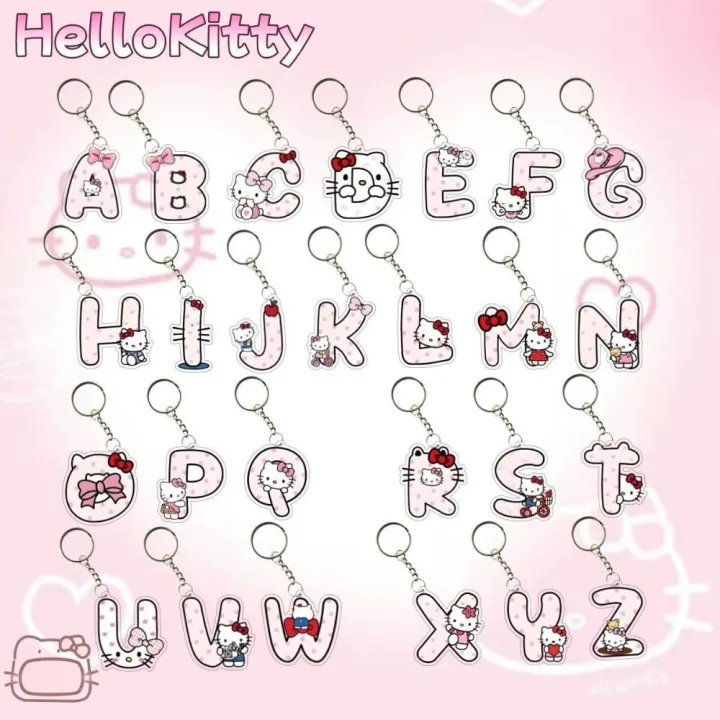 New Cartoon Key Chain Hello Kitty English Letters Key Ring Universal ...