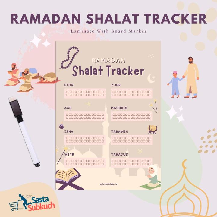 Ramadan shalat tracker A4 size laminate with board marker , Ramadan ...