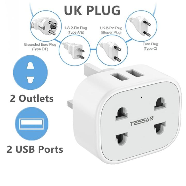 TESSAN Double Power Shaver Plug Adaptor 2 Pin to 3 Pin Device with 2 ...