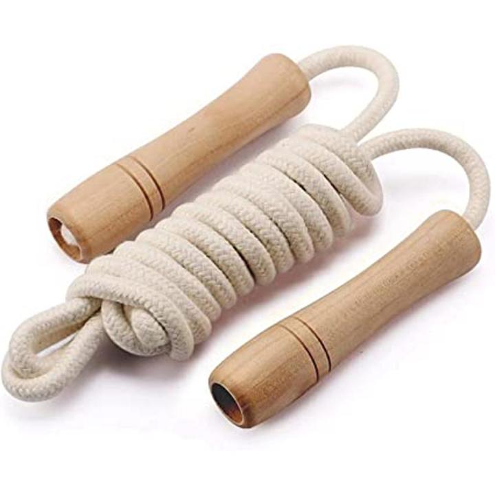 Jump Rope for Kids - Wooden Handle - Adjustable Cotton Braided Fitness ...