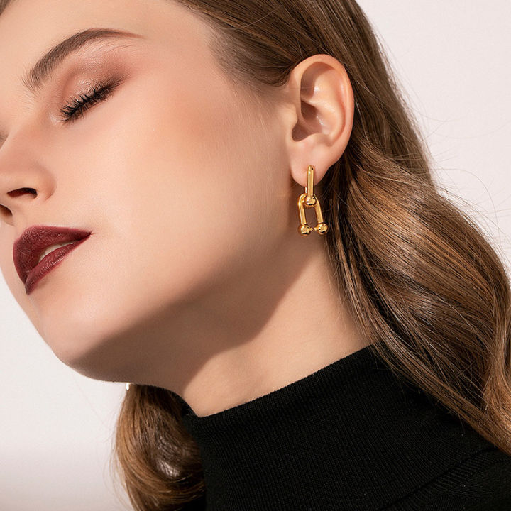Korea Gold Silver Dangle Color Earrings For Women Creative U-Shape ...