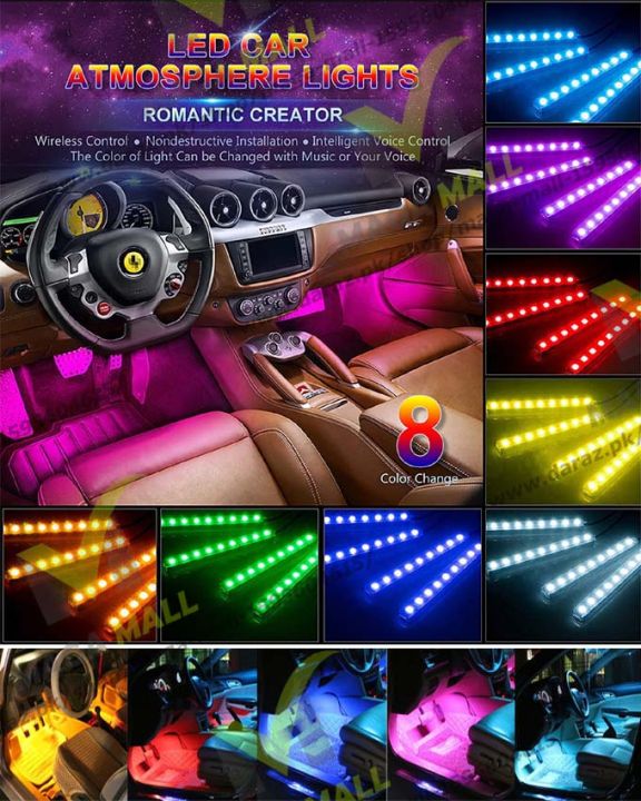 48 LED Car Interior RGB LED Strip Lights Atmosphere Decorative Neon ...