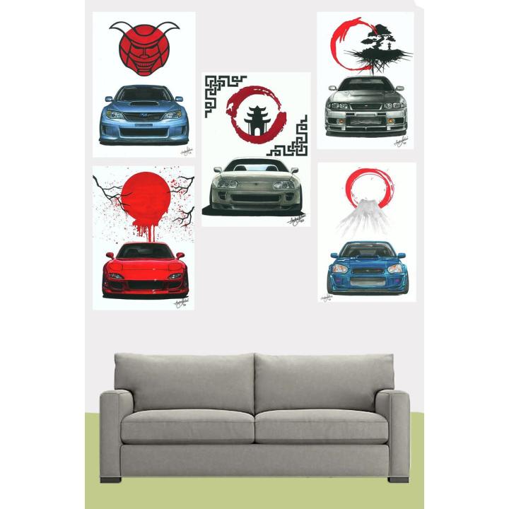 Pack of 5-Car Racing Automobiles Posters Vinyl Paper Quotes Vintage Car ...