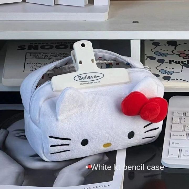 Stationery Storage Bag Y2K Kitty Plush Pen Bag Cartoon Large Capacity ...