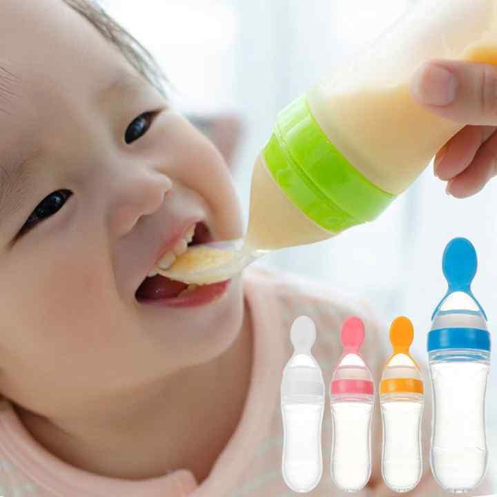Baby Spoon Feeder - 90ml Silicone Baby Feeding Bottle With Spoon ...