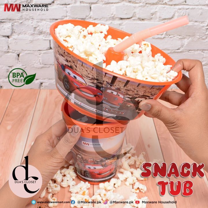 Snack Tub Bowl with Attached Tumbler / Beverage Glass Snack & Sip Combo ...