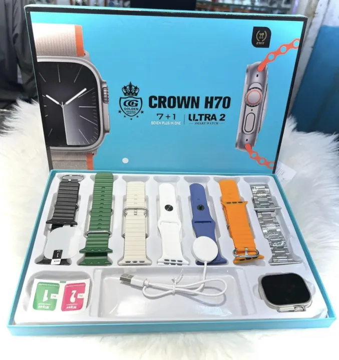 Crown 7+1 Smart Watch Model H70 - Ultra Stylish Bluetooth Call Watch with 7 Straps and 1 Dial ...
