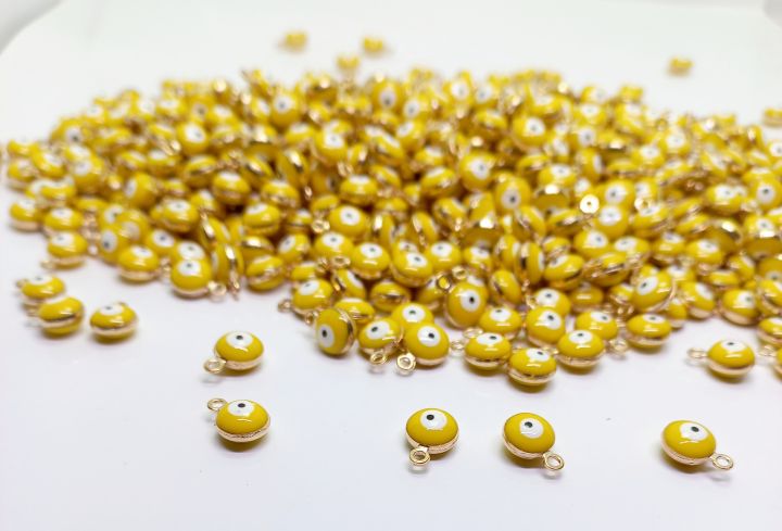 Classy Yellow Evil Eye Charm / Pendant, 12pcs, about 6mm, DIY Art ...
