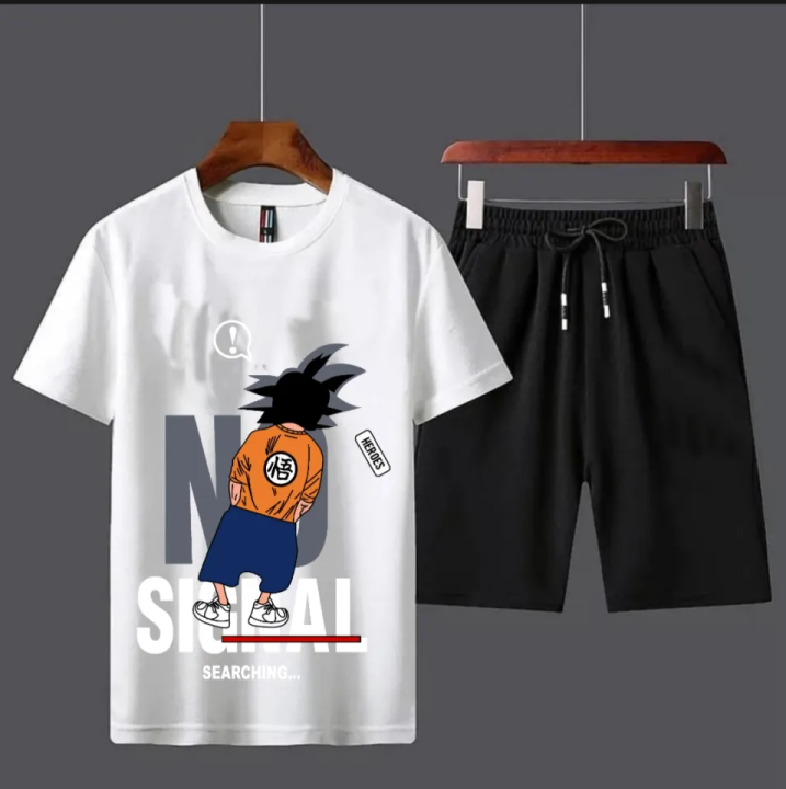Goku 'No Signal' Graphic Tee and Drawstring Shorts Set - Soft Cotton ...
