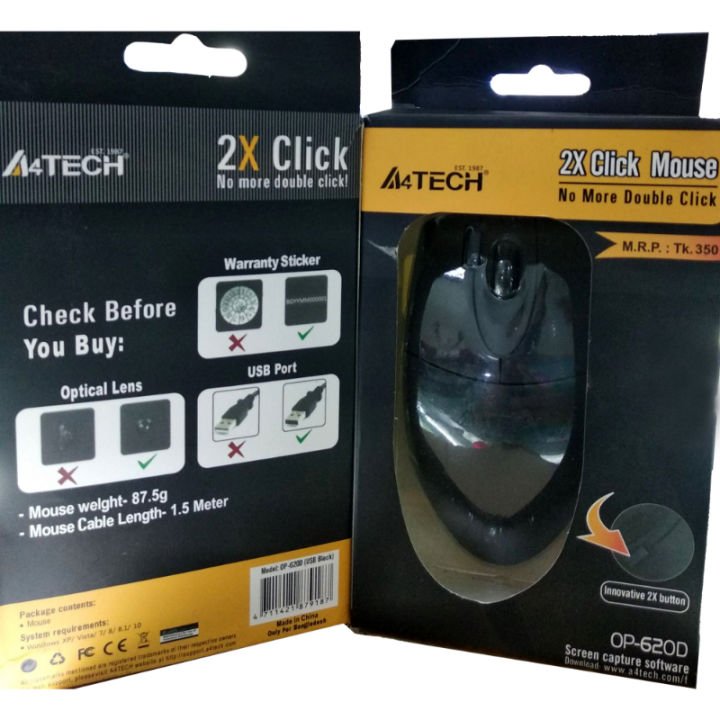 A4Tech OP-620D Optical Wired Mouse | 1000 DPI Precision with 2x Click ...