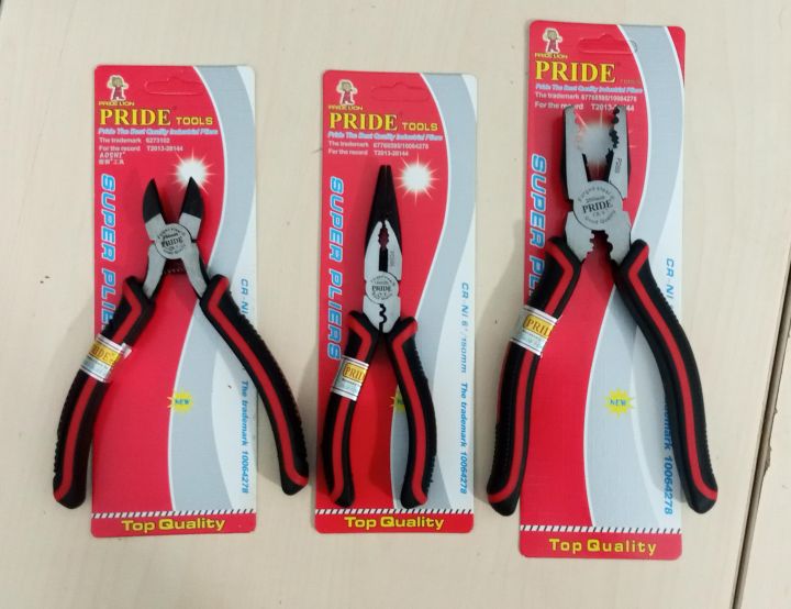 Pride 3-Piece Plier Set – 6'' Nose, 6'' Cutter & 8'' Combination Plier ...