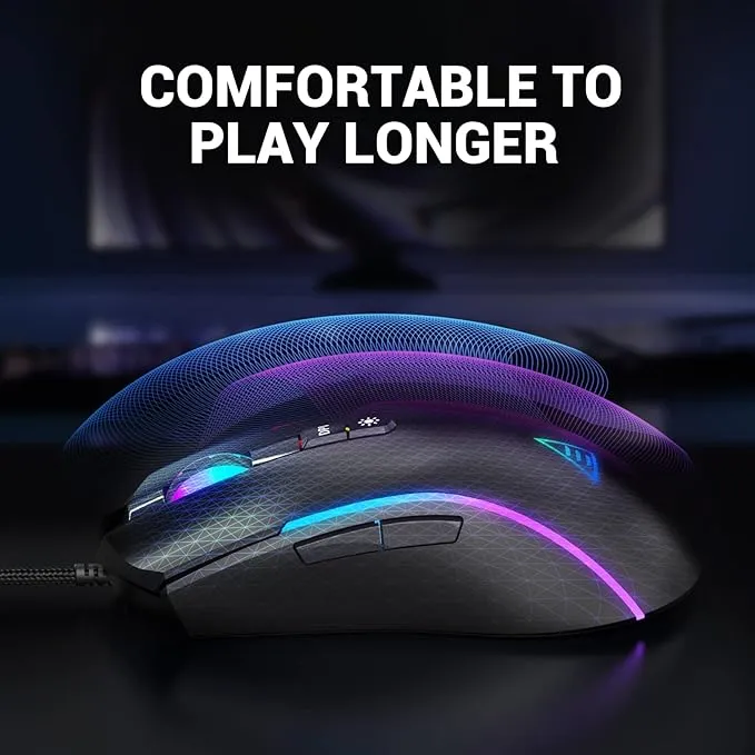 EKSA EM110 Wired Gaming Mouse - 6 RGB Modes, 8000 DPI, 7 Programmable ...