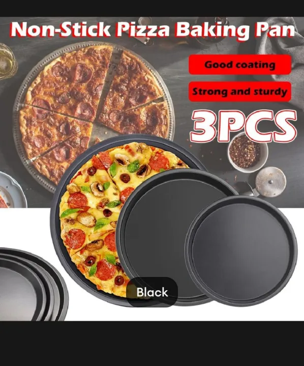 HT Premium 3PCS Pizza Pan, Pizza Baking Pan Black Baking Sheets for ...