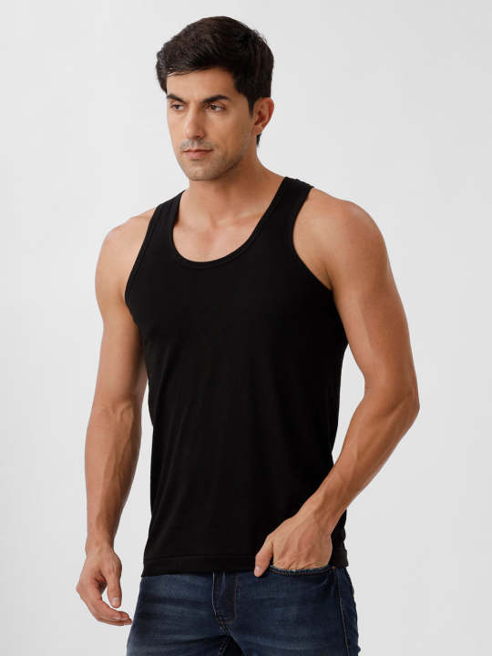 Black Cotton Sleeveless Baniyan for Men | Gym Vest & Innerwear (Pack of ...