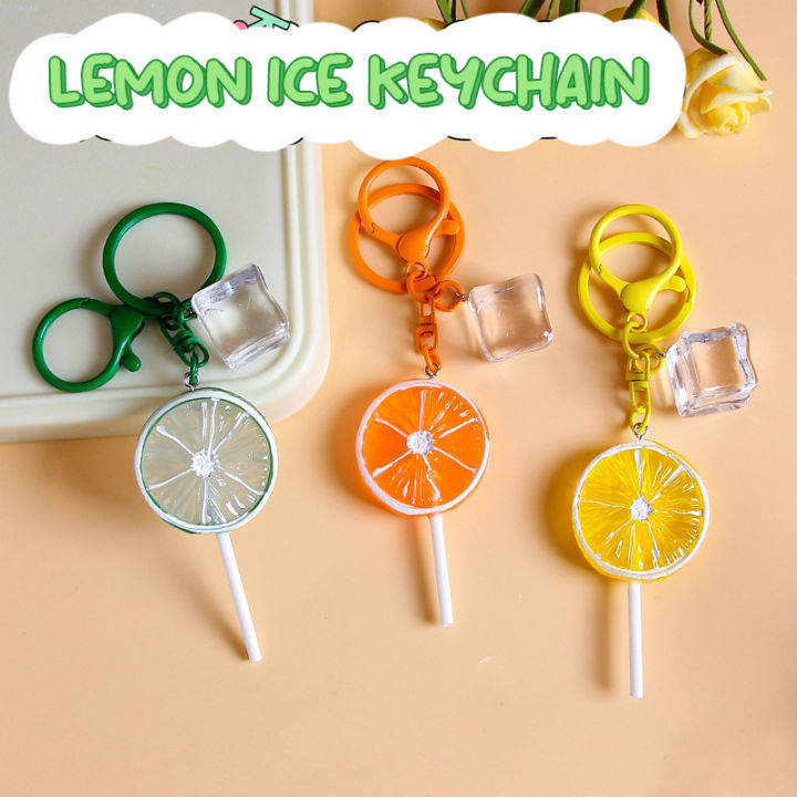 Cute Simulation Lemon Lollipop Ice Cubes Keychain Pendant Bag ...